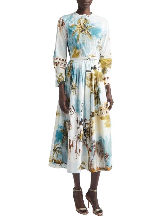 OSCAR DE LA RENTA Oscar de la Renta Dominican Landscape Stretch Poplin Shirtdress